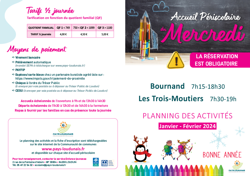 Accueils périscolaires du mercredi - Site officiel de la Communauté de communes du Pays Loudunais
